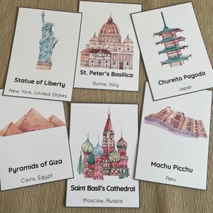 Landmarks of the World Flash Cards. Geography Kids Montessori Printable ...