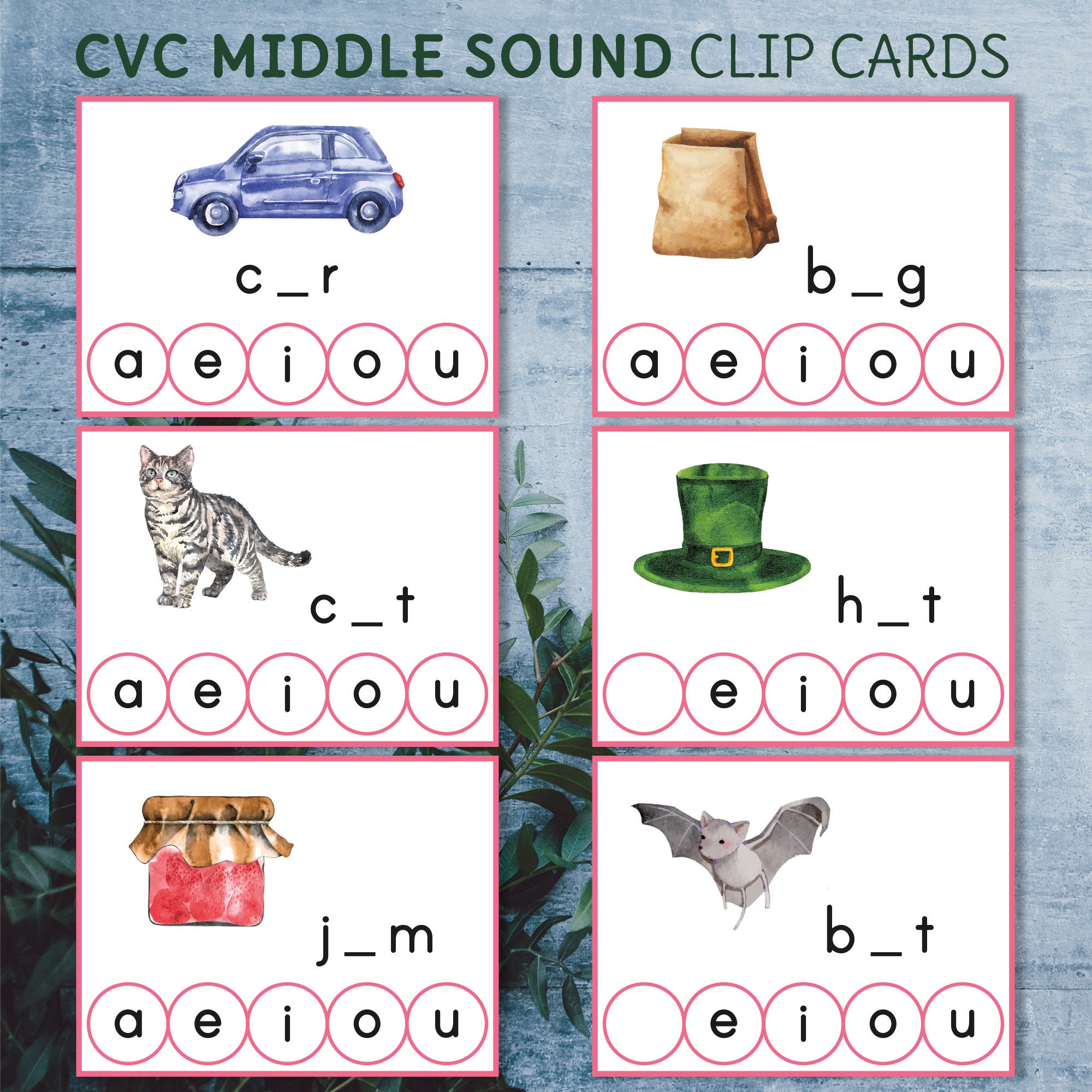 Montessori Phonics Printable CVC Word Clip Cards Middle Sound. - Etsy UK