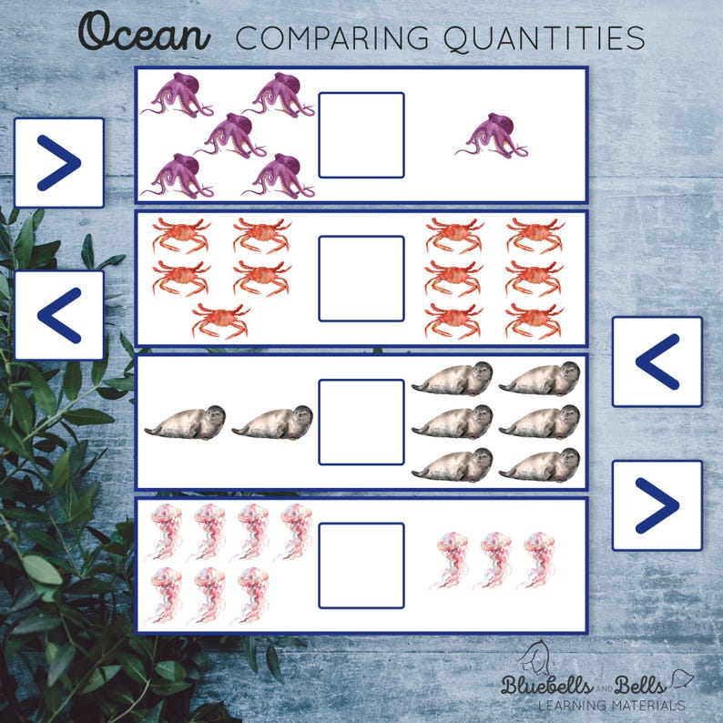 Comparing Numbers Preschool Ocean. Kindergarten More Than, Equal To ...