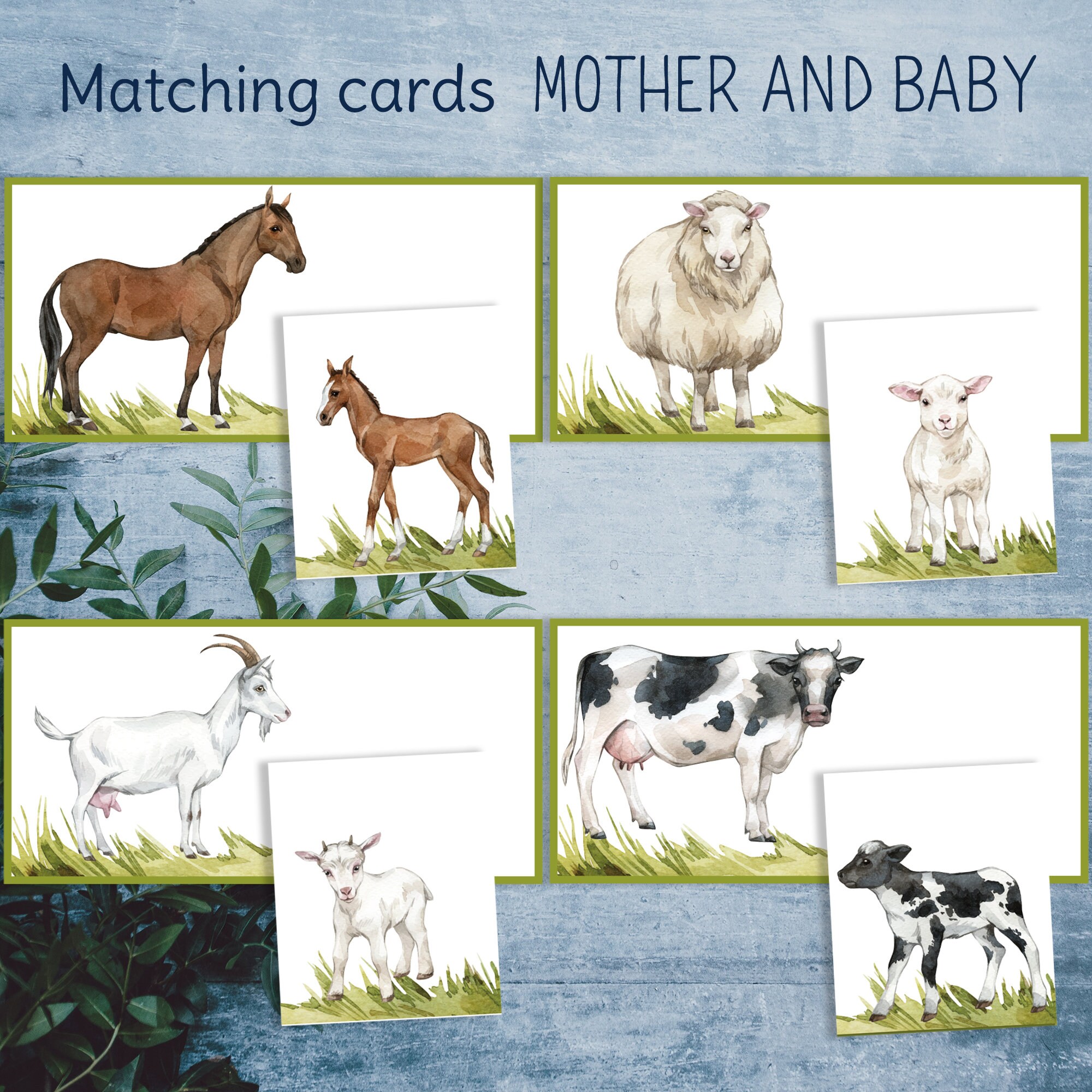 Mother and Baby Farm Animal Matching Cards and Flash Cards. - Etsy Canada