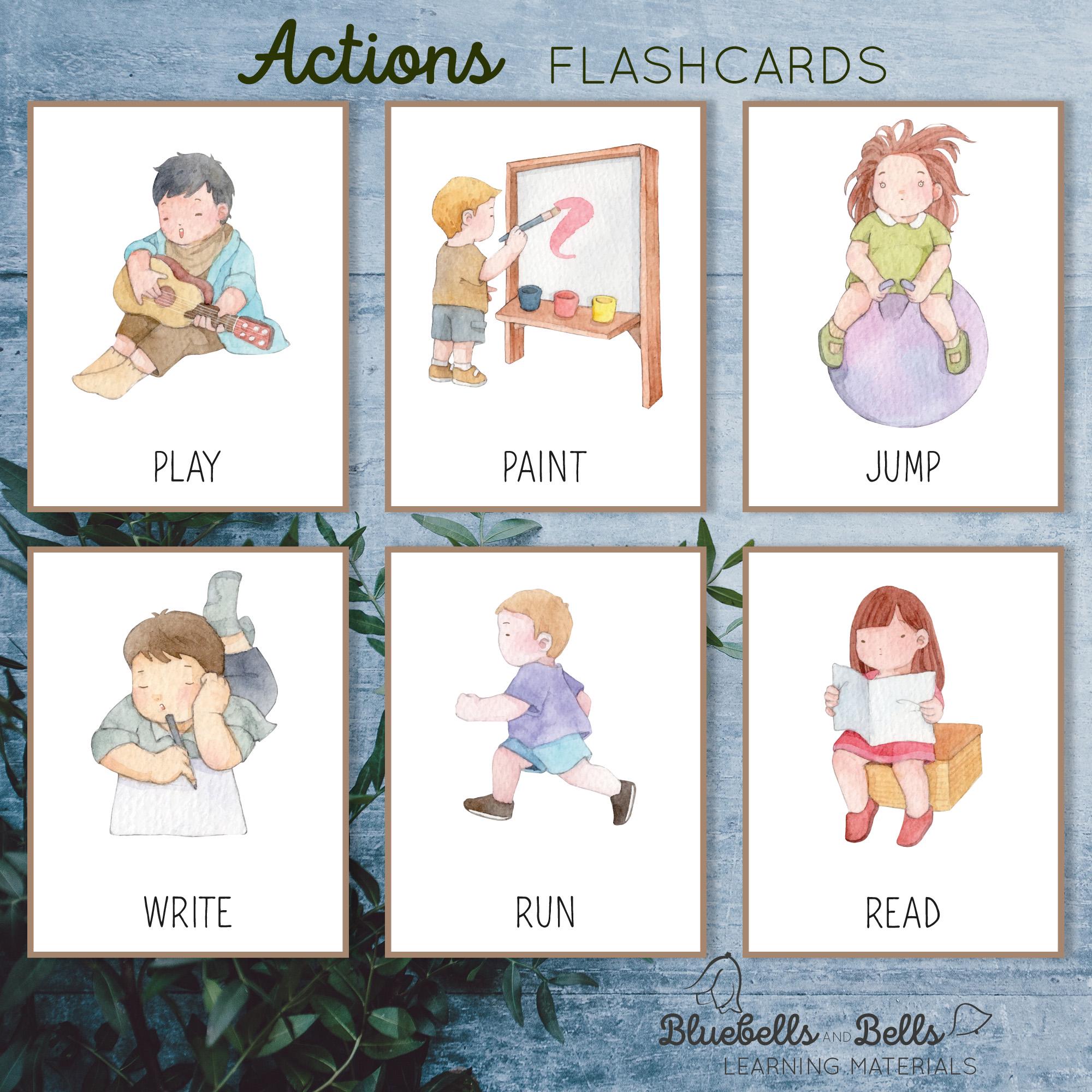 Verb Action Flash Cards. Vocabulary Printable Preschool and ...