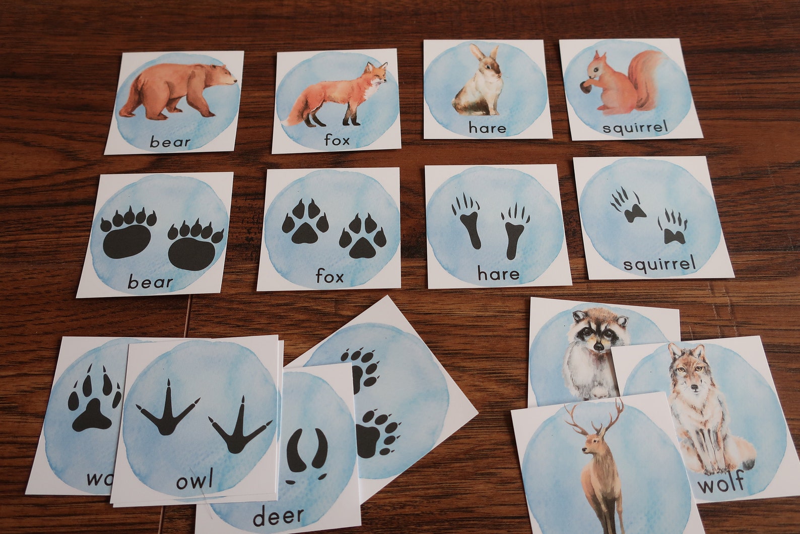 Winter Woodland Animal Tracks Flashcards. Montessori Winter | Etsy