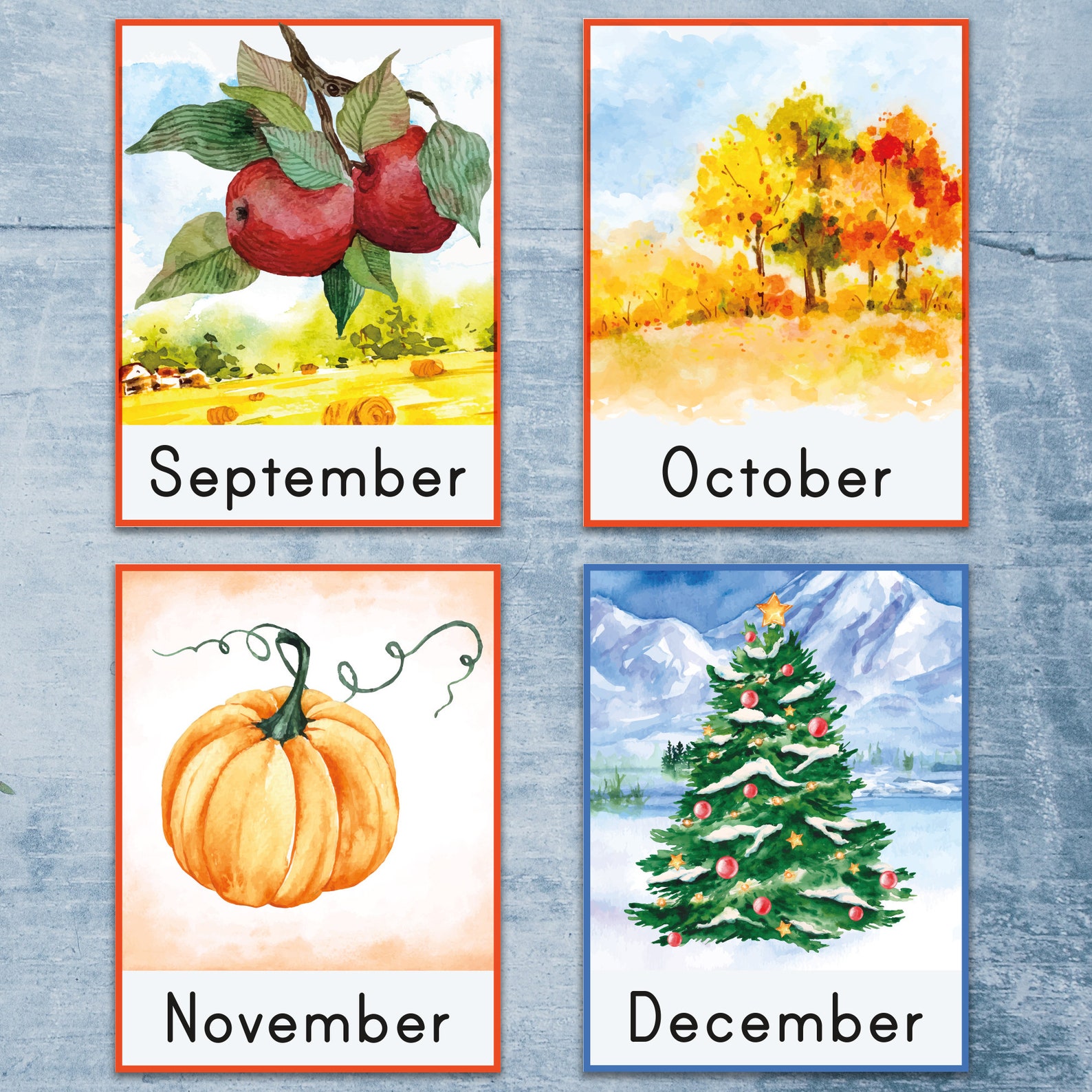 Months of the Year Cards and Poster. Digital Download. | Etsy