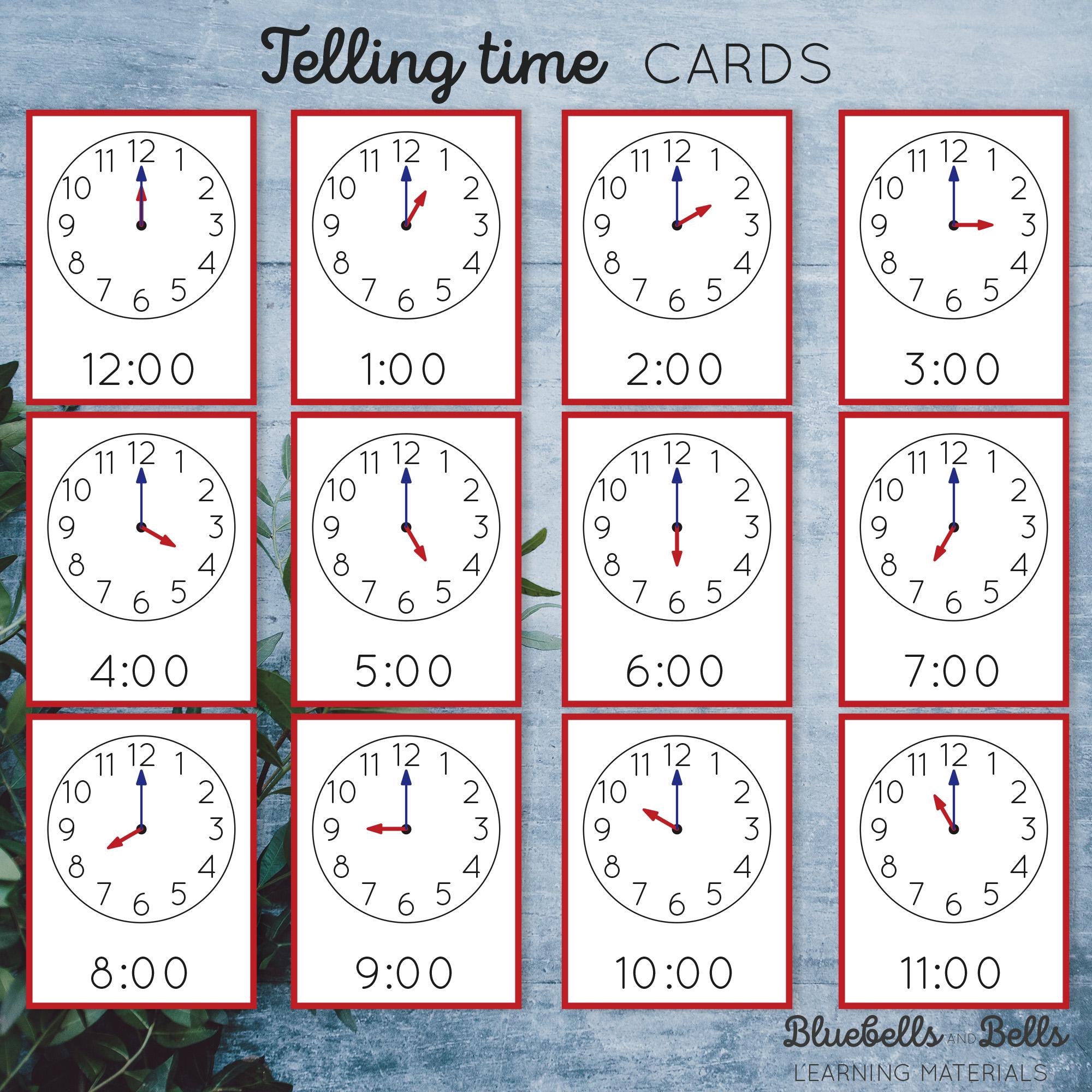 Telling Time Cards. Clock Activity Kindergarten and Elementary School ...