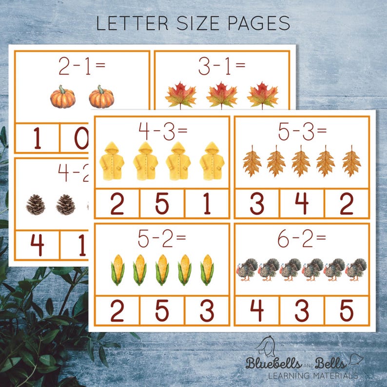 Fall Montessori Printable Subtraction Clip Cards 0-10. Preschool and ...