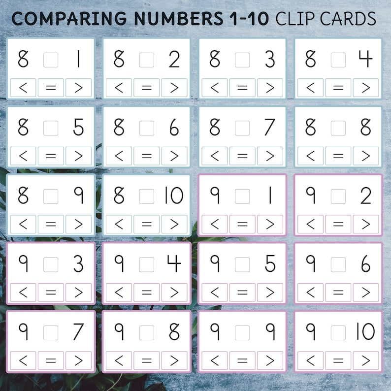 Comparing Numbers 1-10 Clip Cards. More Than Less Than Preschool and ...