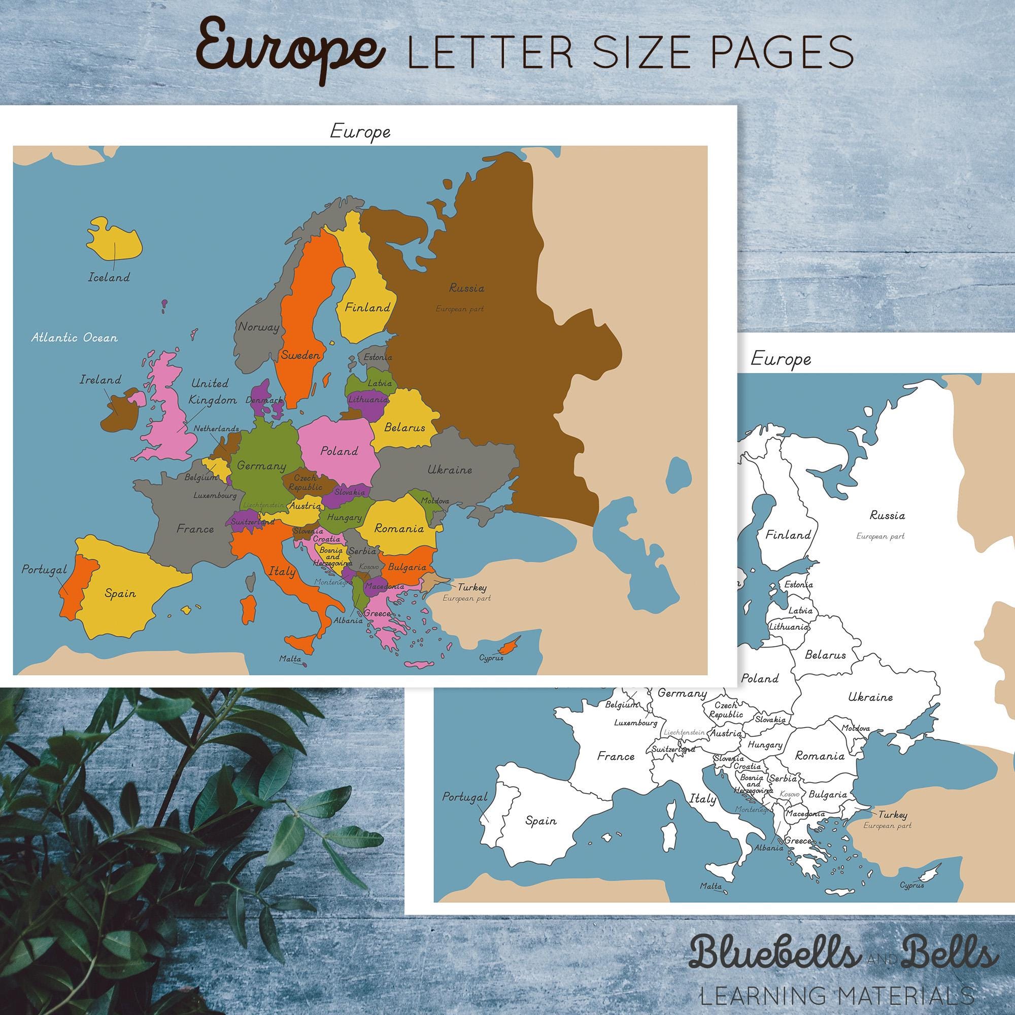 Montessori Europe Maps Country Cards. Continent Study Printable. - Etsy