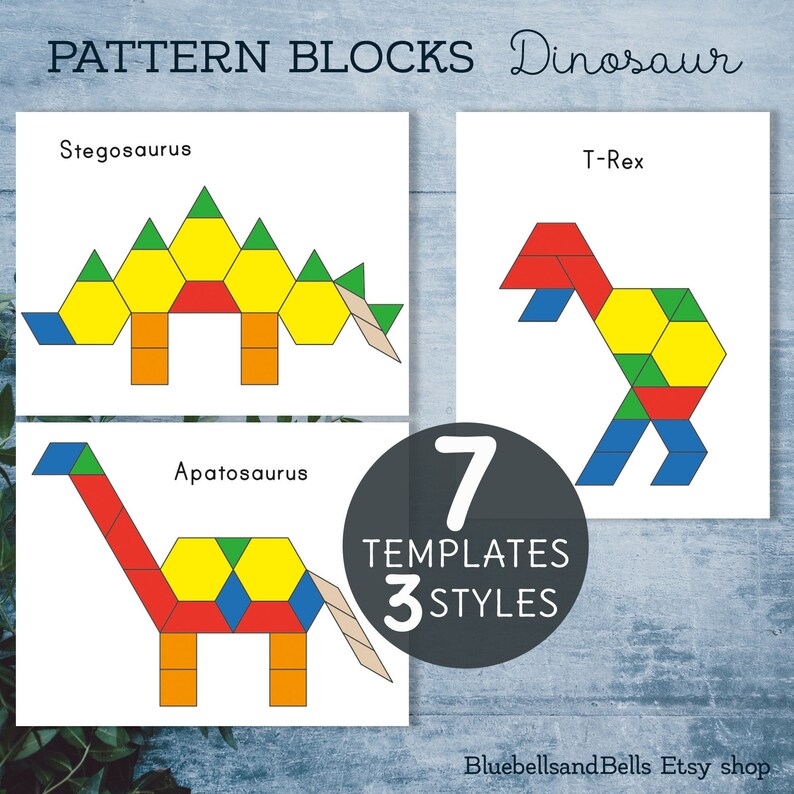 Dinosaur Pattern Blocks Printable Templates. Preschool and - Etsy