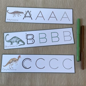 Dinosaur Alphabet Cards Tracing Letters. Preschool Montessori ...