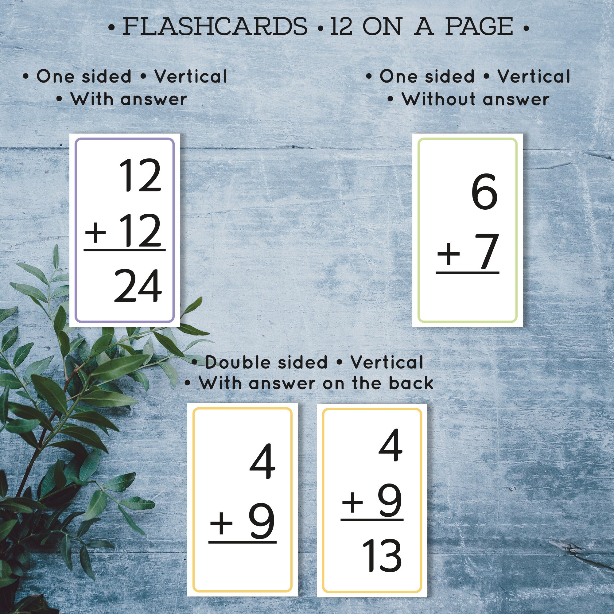 Addition 0-12 Charts Fact Flashcards Tables Worksheets. - Etsy
