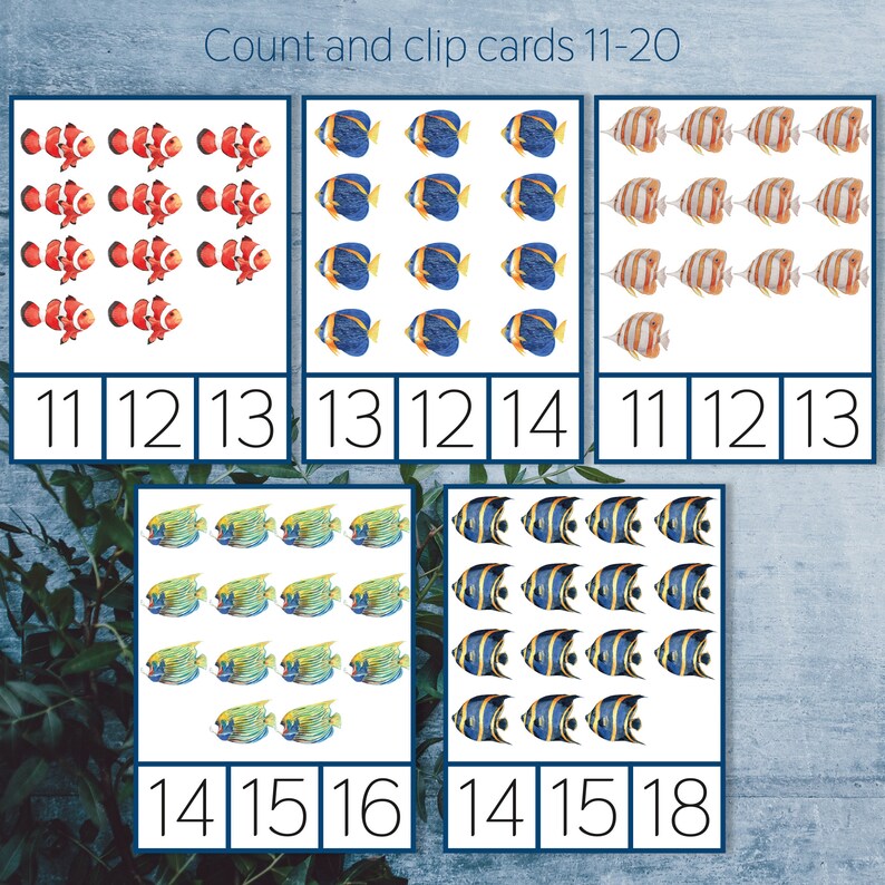 Ocean Count and Clip Cards 11-20. Preschool Math Printable. - Etsy