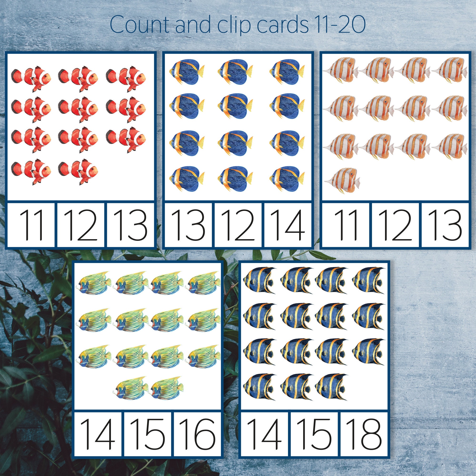 Ocean Count and Clip Cards 11-20. Preschool Math Printable. - Etsy