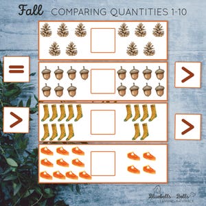 Preschool Fall Printable Comparing Numbers. More Than, Less Than, Equal ...
