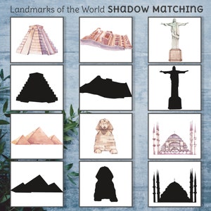Preschool Shadow Matching Cards Landmarks of the World. Montessori ...