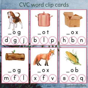 Phonics Printable CVC Word Clip Cards. Beginning Sound Printable ...