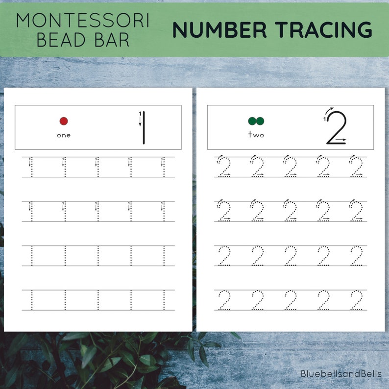Montessori Bead Stair Number Tracing Worksheets. Kindergarten - Etsy