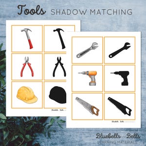 Tools Shadow Matching Cards. Montessori Toddler Printable. Preschool ...