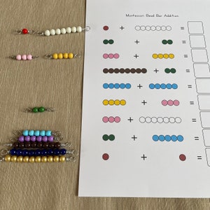 Montessori Bead Bars Addition to 10 Worksheets. Montessori Kindergarten ...