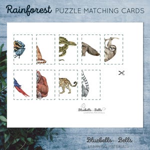 Rainforest Animals Puzzle Halves Matching. Montessori Toddler Printable ...