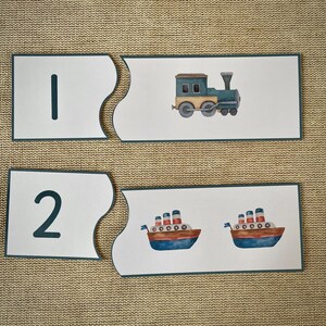Vehicle Number Matching Printable Puzzle. Transport Counting Activity ...