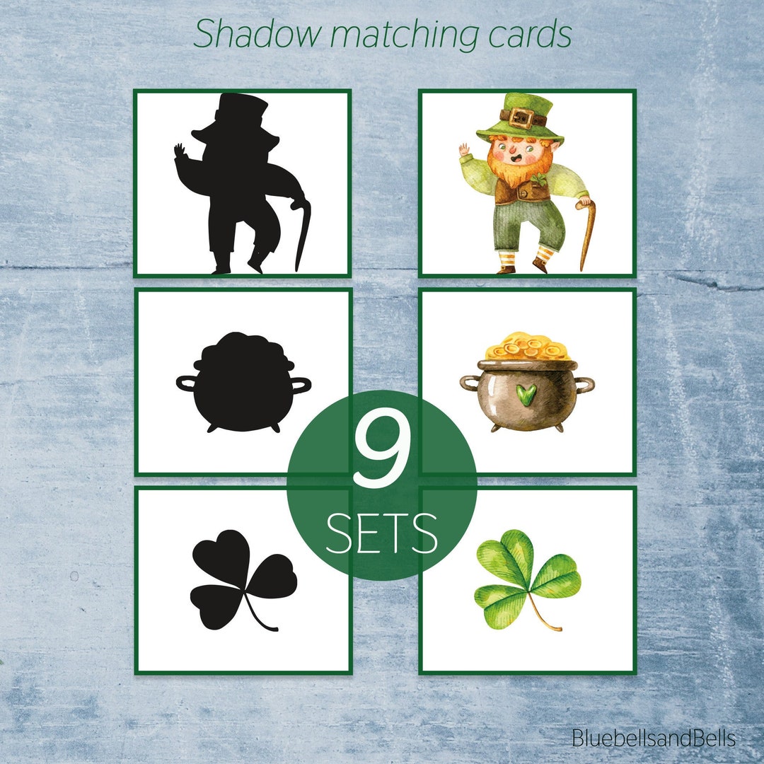 St. Patrick's Day Preschool Printable Shadow Matching Cards. Montessori ...