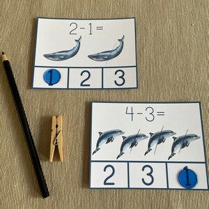 Ocean Count and Clip Cards Subtraction 1-10. Preschool and Kindergarten ...