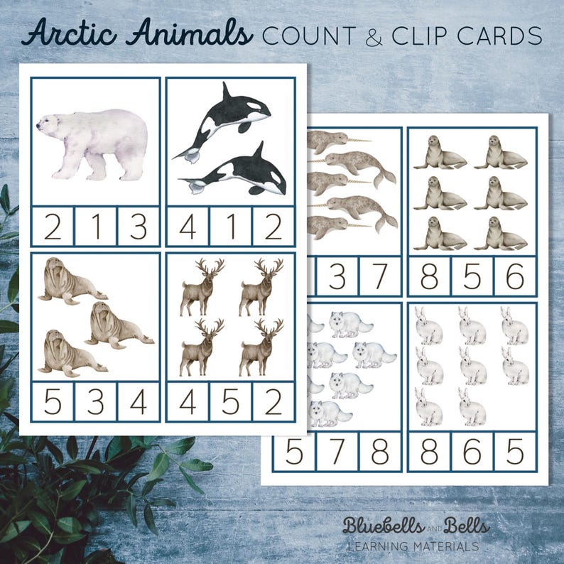 Arctic Animals Count and Clip Cards 1-10. Winter Preschool Math ...