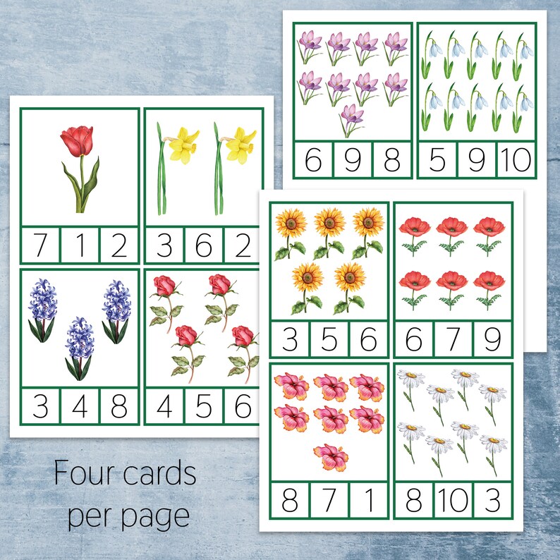 Flower Preschool Printable Count and Clip Cards 1-10. | Etsy