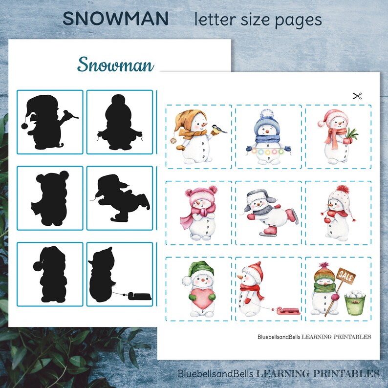 Winter Toddler Printable Snowman Shadow Matching Activity. Montessori ...