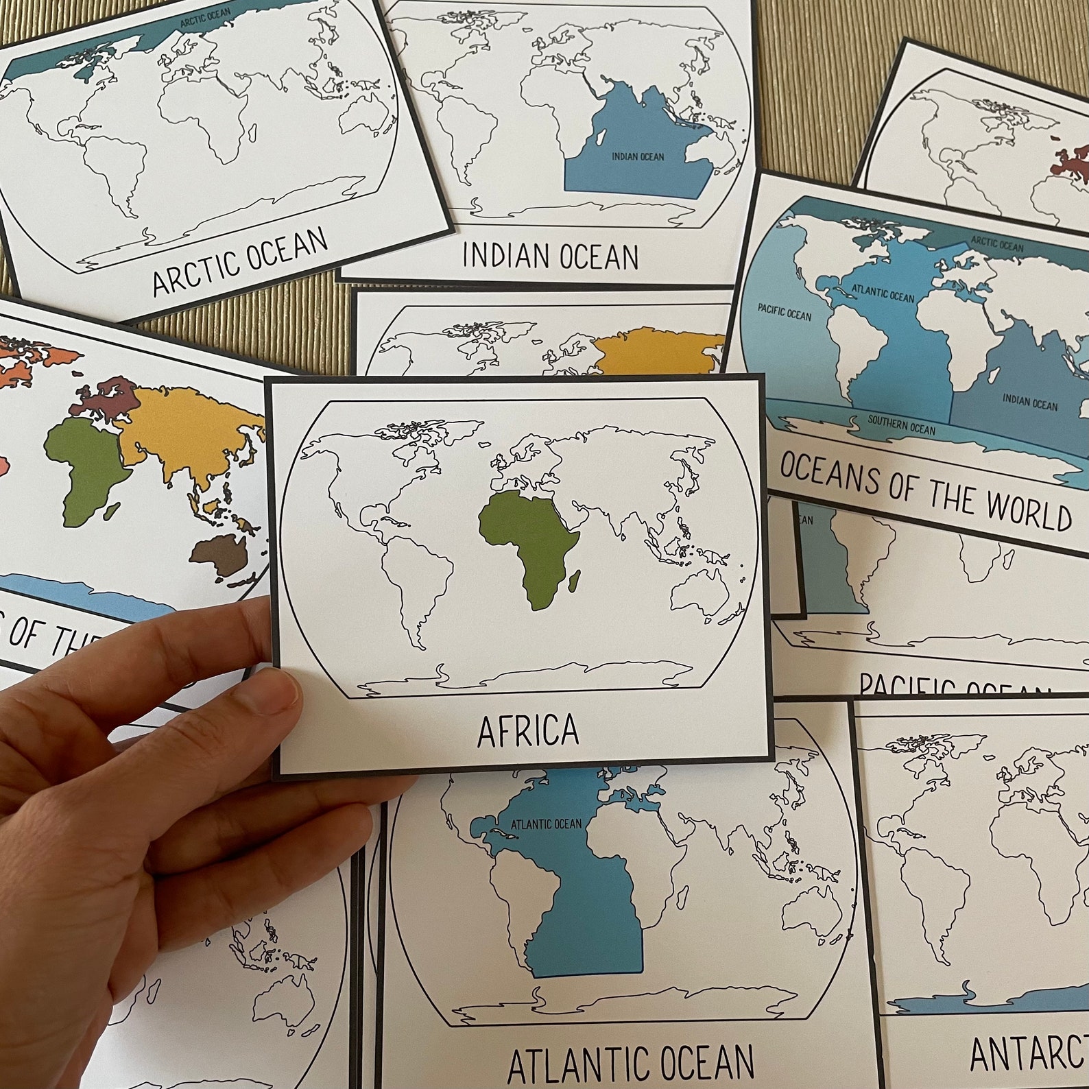 Continents and Oceans Cards and Map. Montessori Printable - Etsy