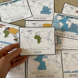 Continents and Oceans Cards and Map. Montessori Printable Geography ...