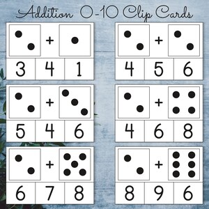 Addition Printable Clip Cards. Preschool Math Worksheets. Kindergarten ...