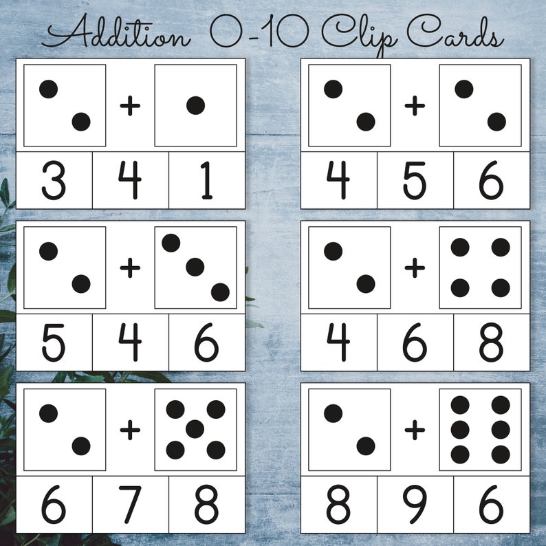 Addition Printable Clip Cards. Preschool Math Worksheets. - Etsy