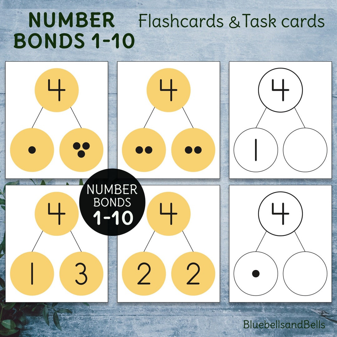 Number Bonds Flash Cards and Task Cards. Math Printable for ...