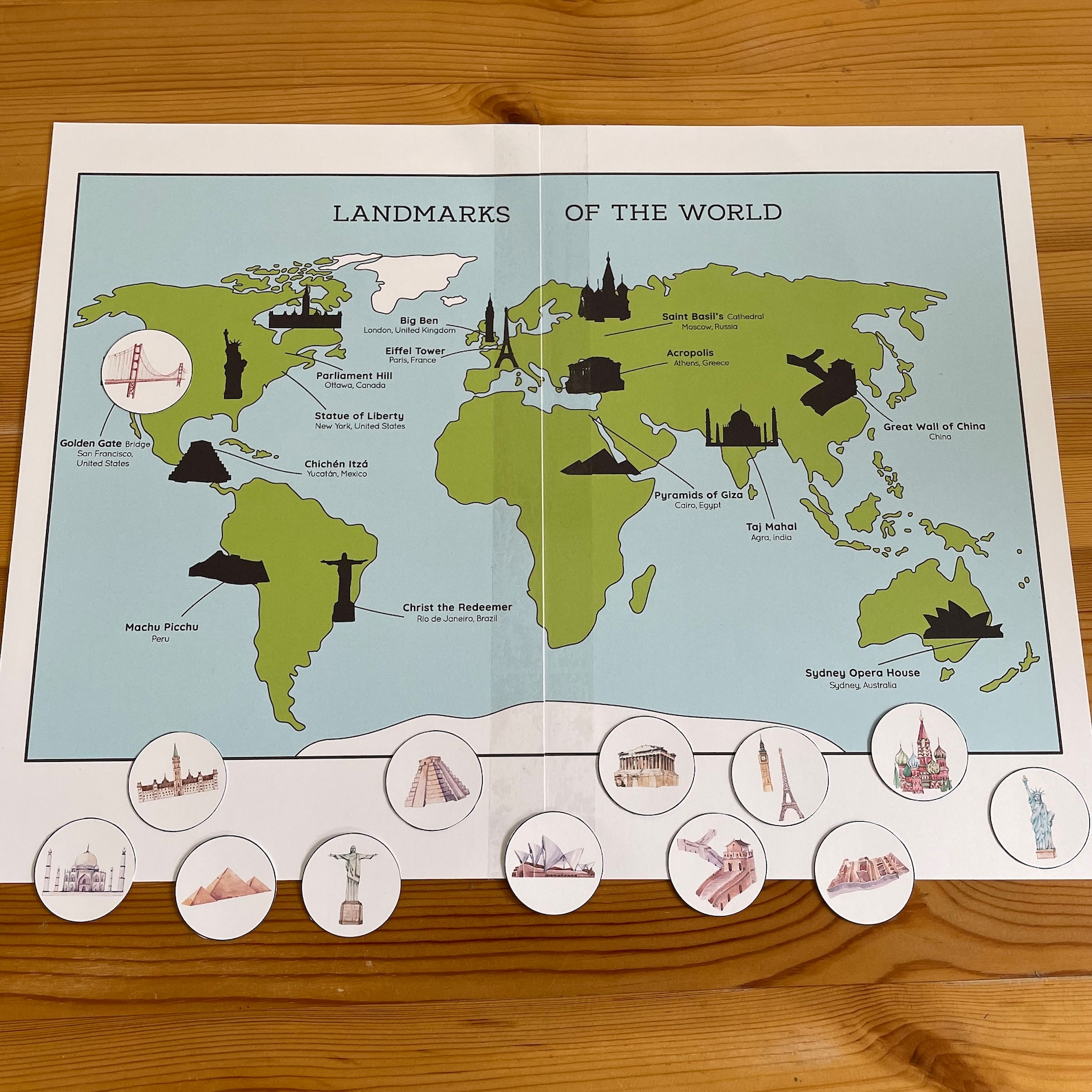 Landmarks of the World Map Matching Activity. Montessori Printable ...