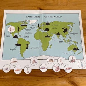 Landmarks of the World Map Matching Activity. Montessori Printable ...