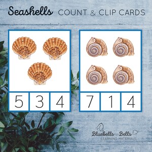 Seashell Count and Clip Cards 1-10. Montessori Ocean Printable ...