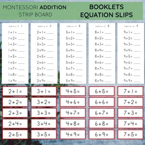 Montessori Addition Strip Board Printable Charts, Booklets, Equation ...