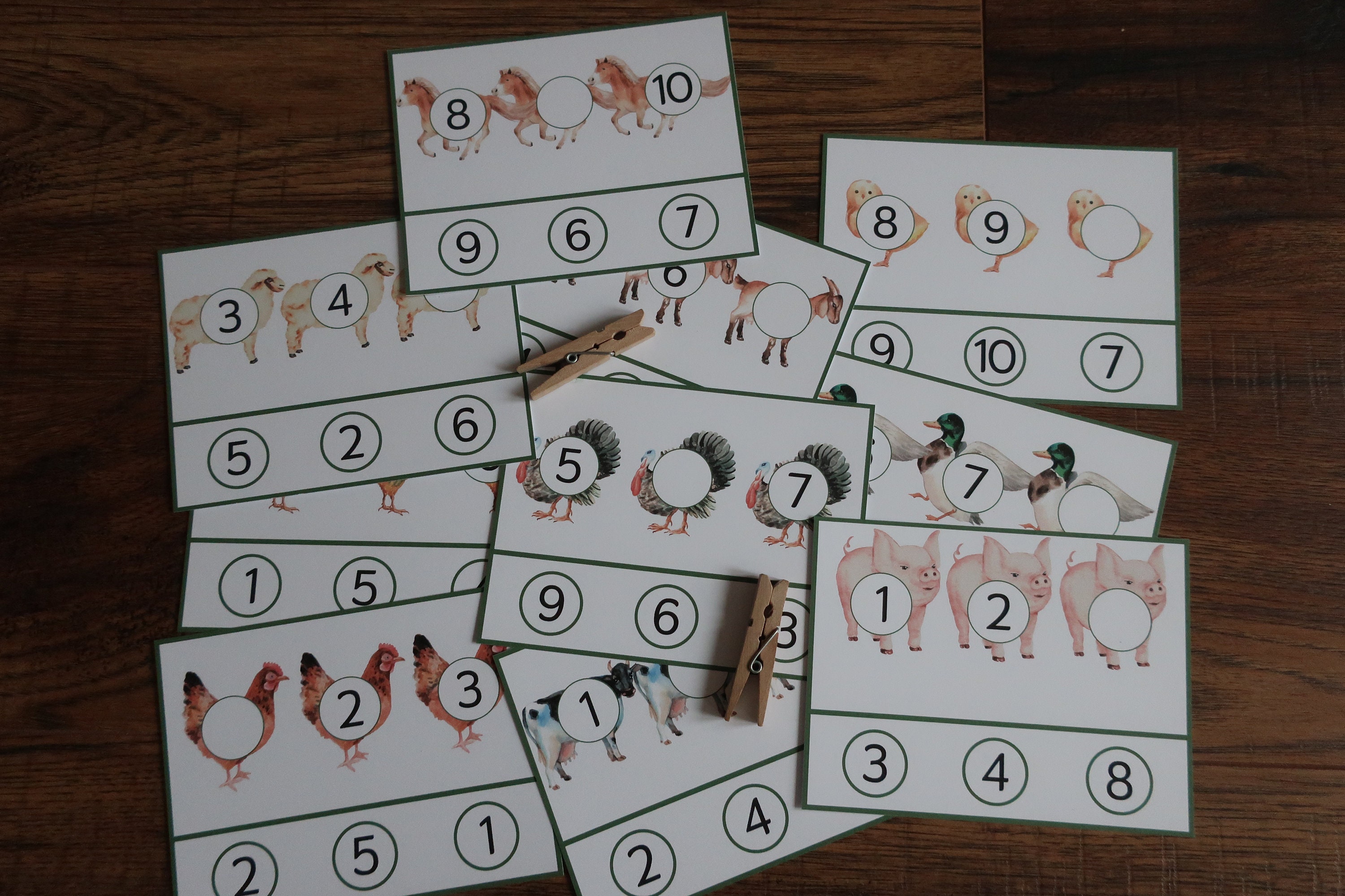 Farm Animal Number Sequence Clip Cards 1-10. Before Between - Etsy
