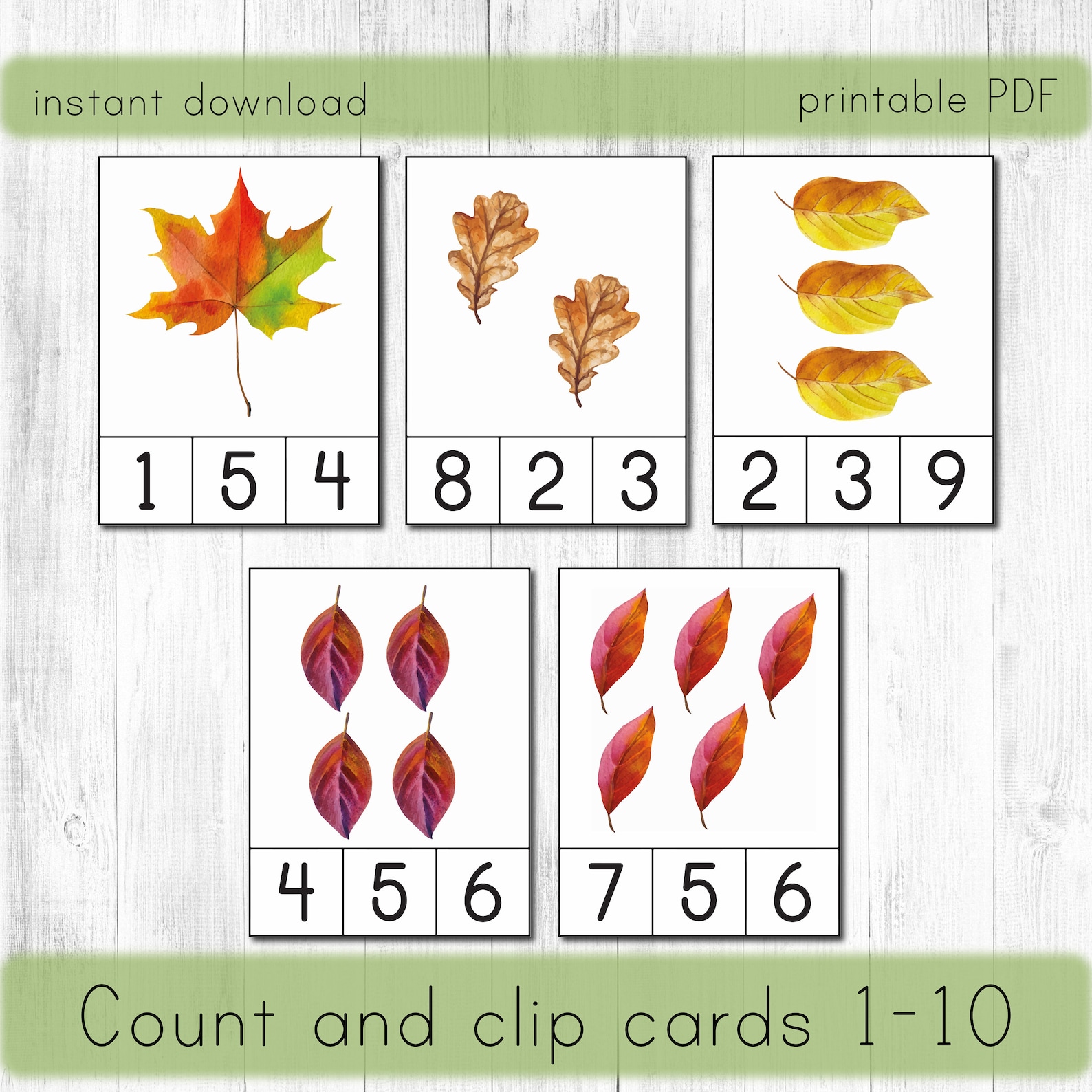 Fall Leaves Counting Cards 1-10. Montessori Math Printable. | Etsy