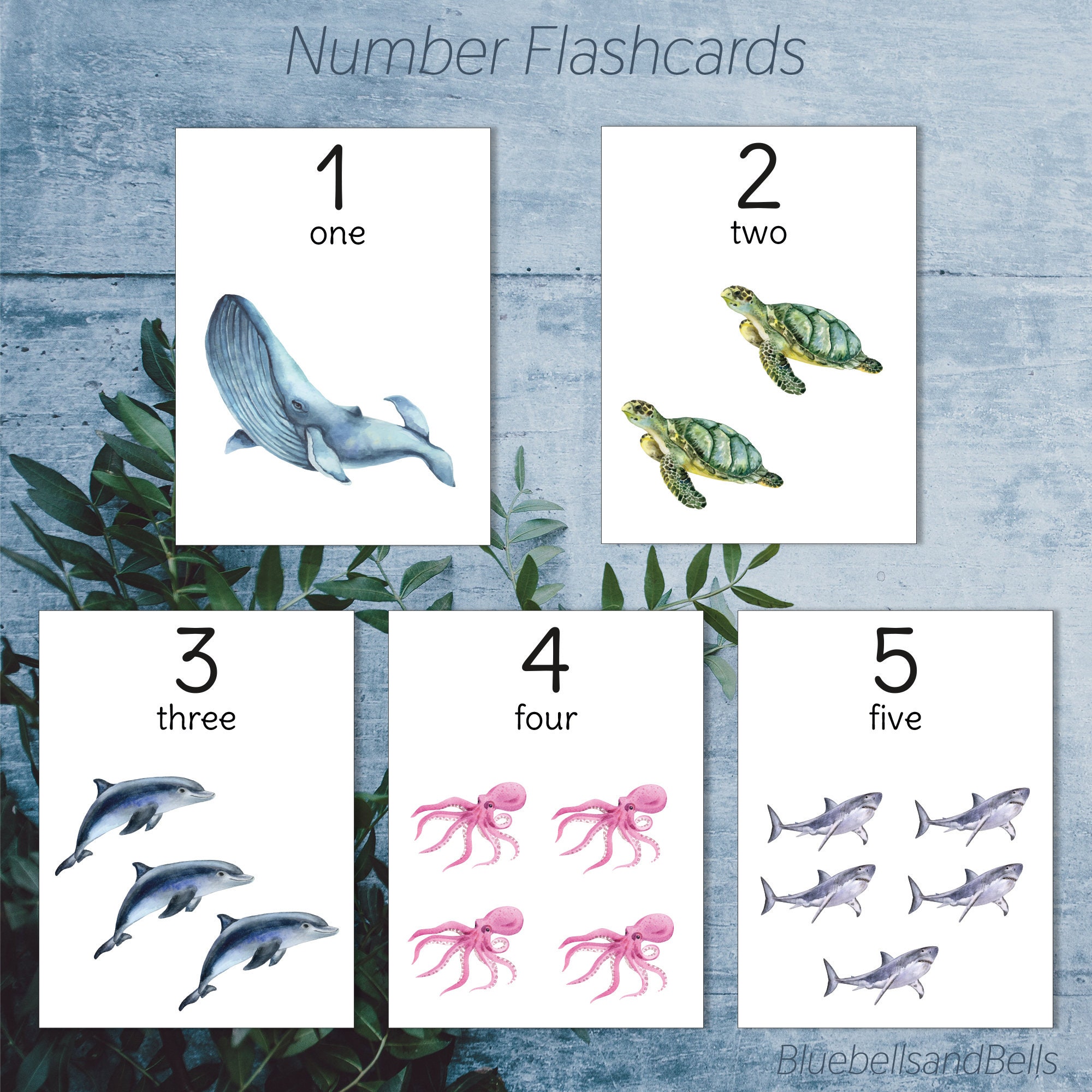 Number 1-10 Flashcards Ocean. Toddler Watercolor Printable - Etsy