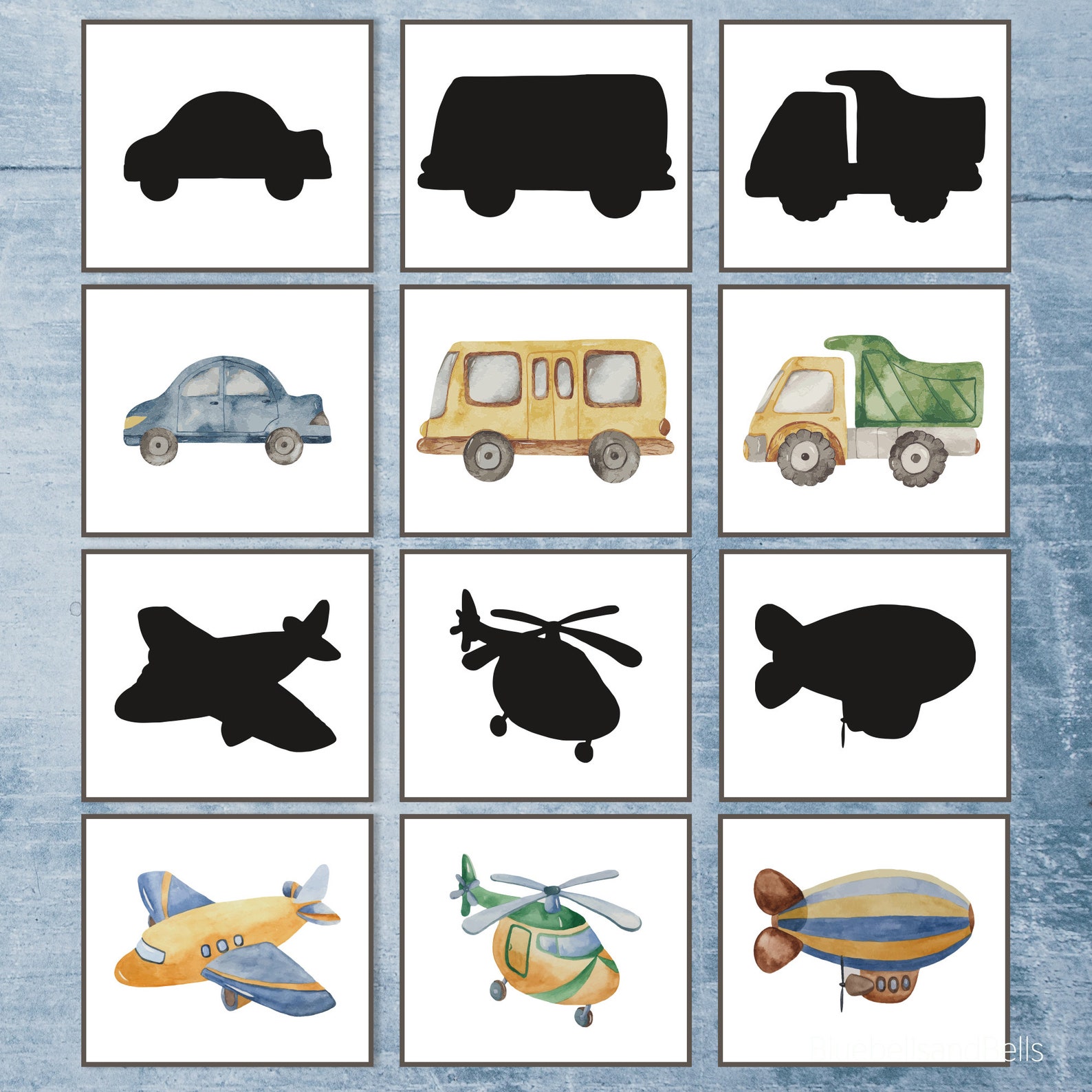 Vehicle Shadow Matching Cards. Montessori Toddler Printable. - Etsy