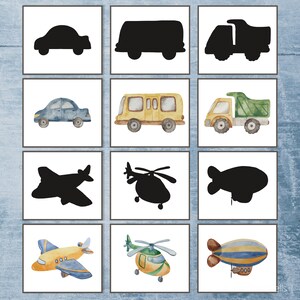 Vehicle Shadow Matching Cards. Montessori Toddler Printable. Preschool ...