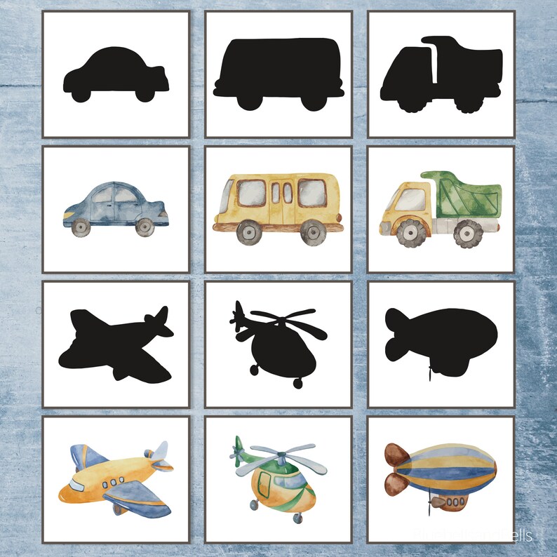 Vehicle Shadow Matching Cards. Montessori Toddler Printable. | Etsy Canada