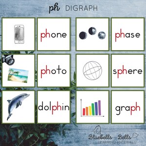 Digraph Cards Matching Activity. Montessori Phonics Green Series ...
