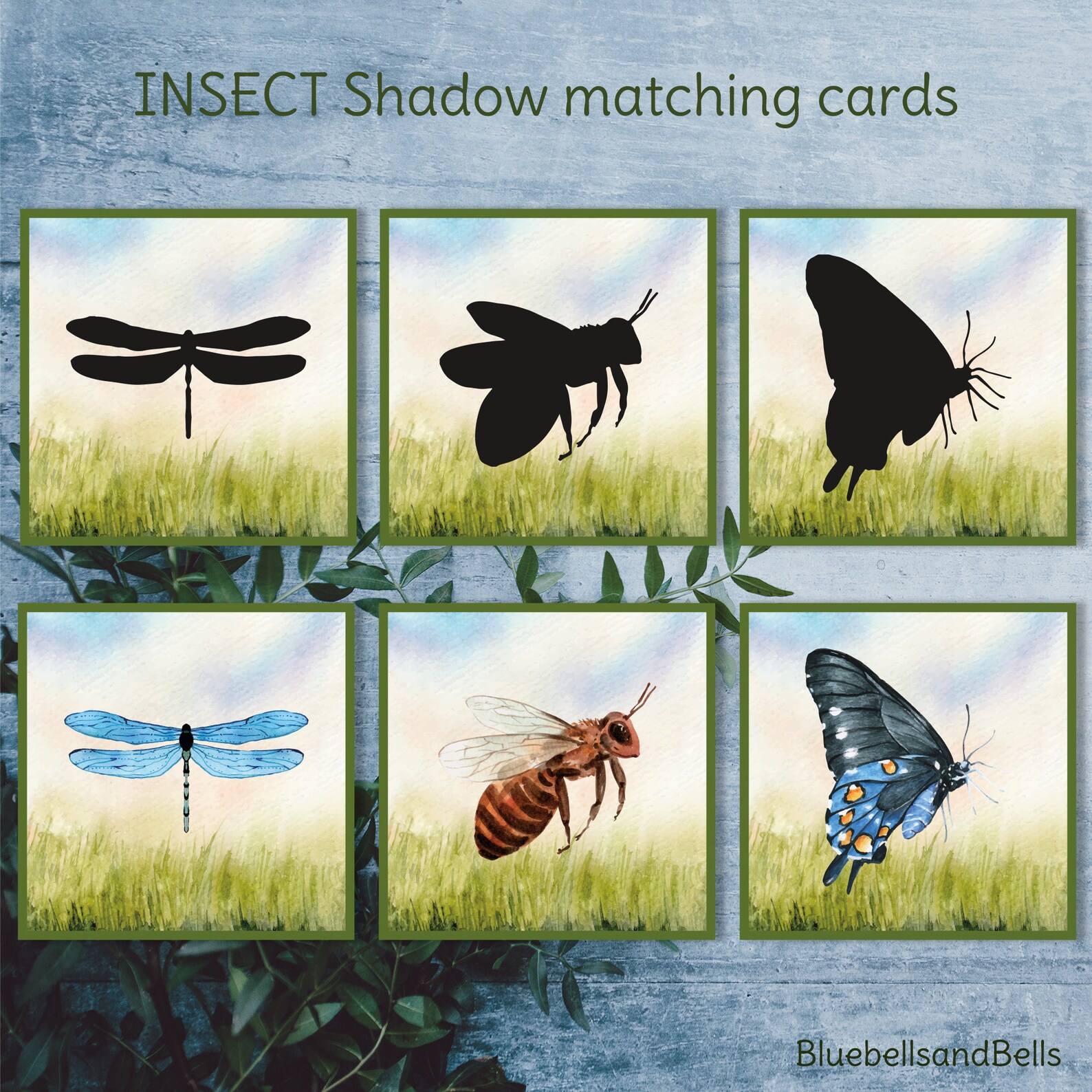 Insect Shadow Matching Cards. Montessori Pre-reading Printable | Etsy