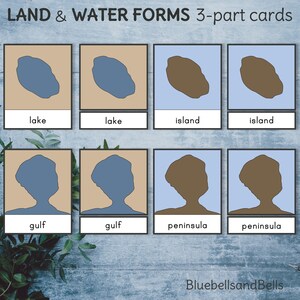 Land and Water Forms 3 Part Cards. Montessori Geography Printable. - Etsy
