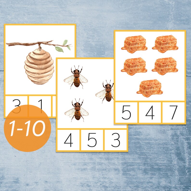 Honeybee Count and Clip Cards 1-10. Preschool Insect Math - Etsy