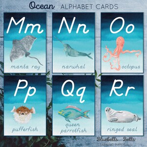Ocean Alphabet Cards. Sea Animals Letter Cards. - Etsy