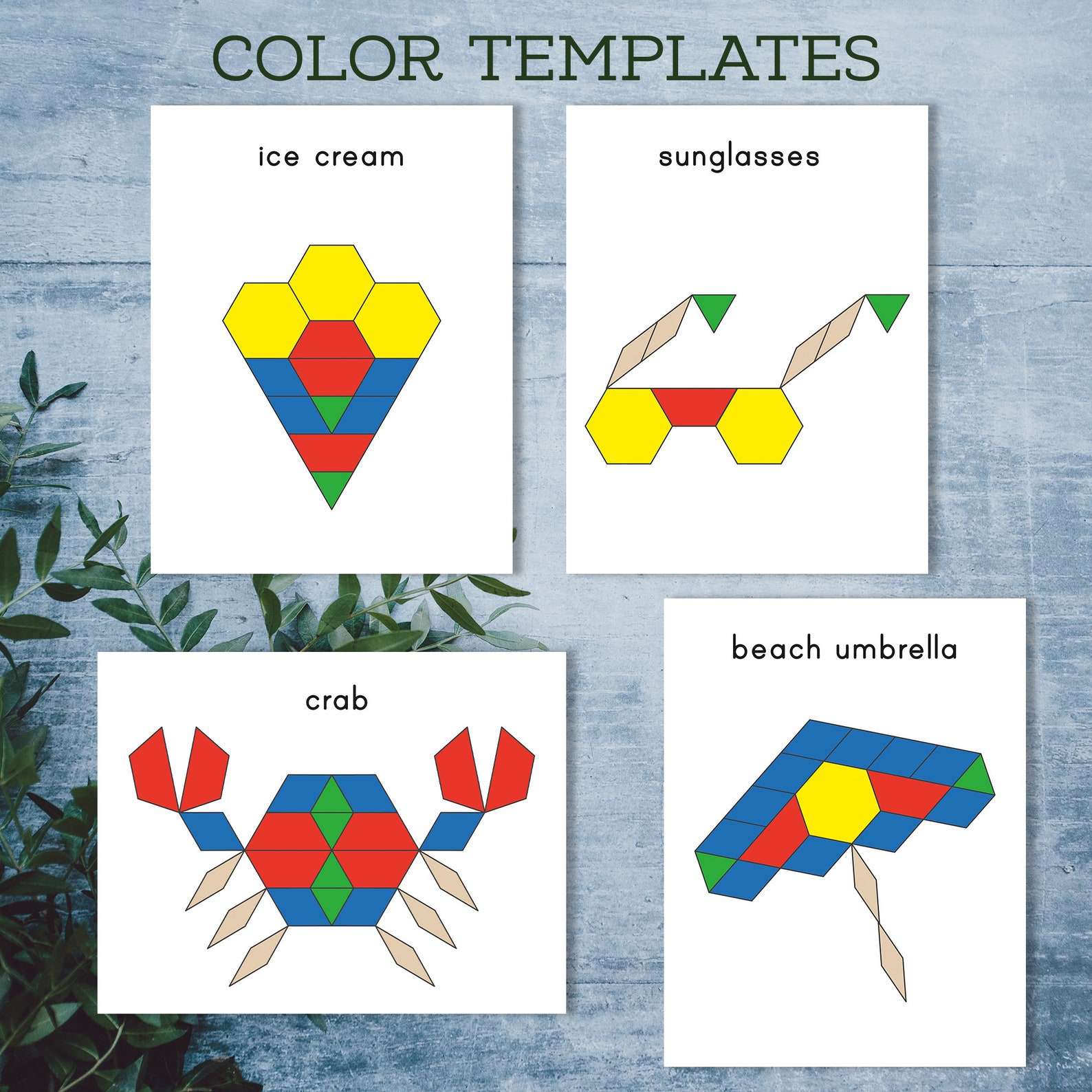 Summer Pattern Blocks Templates. Summer Printable Preschool - Etsy